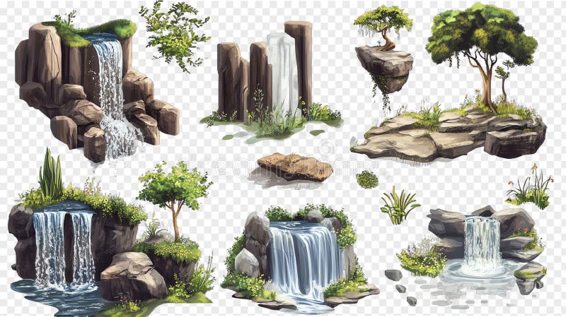 Waterfall Elements Set stock illustration. Illustration of pintura ...
