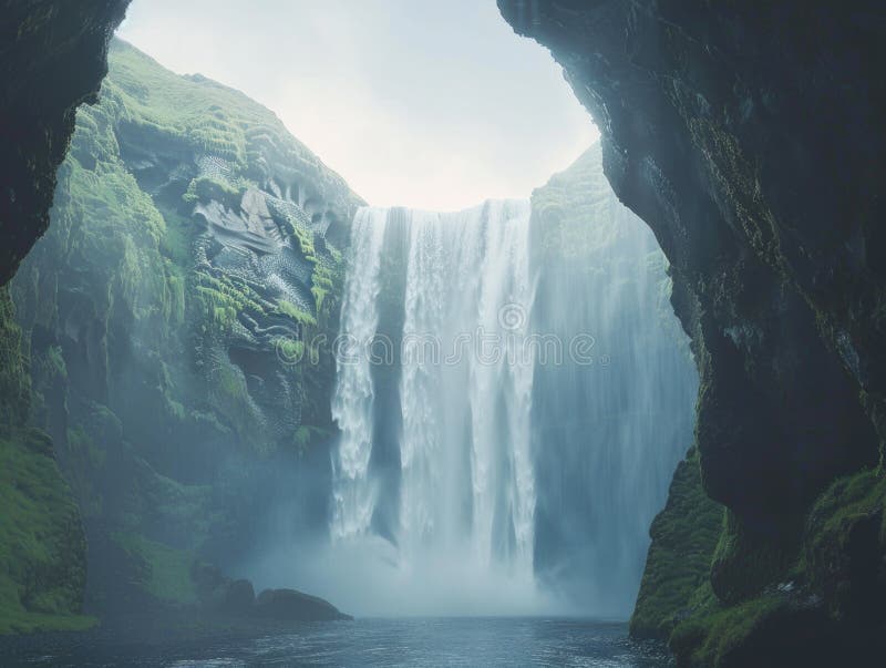 Waterfall exiting cave stock image. Image of tones, vegetation - 371953429