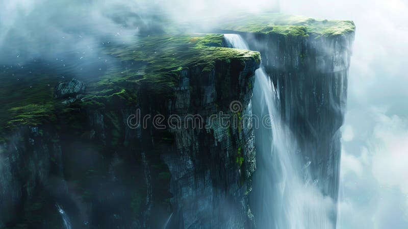 A Waterfall is Falling Down a Cliff Stock Image - Image of nature ...