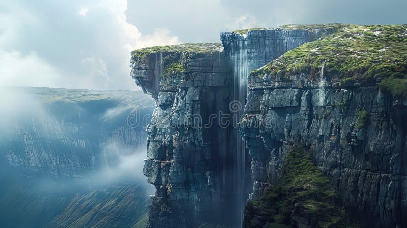 A Waterfall is Falling Down a Cliff Stock Image - Image of waterfall ...