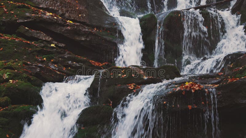Waterfall Falling Down Mountain Slope in Autumn Forest Stock Footage ...