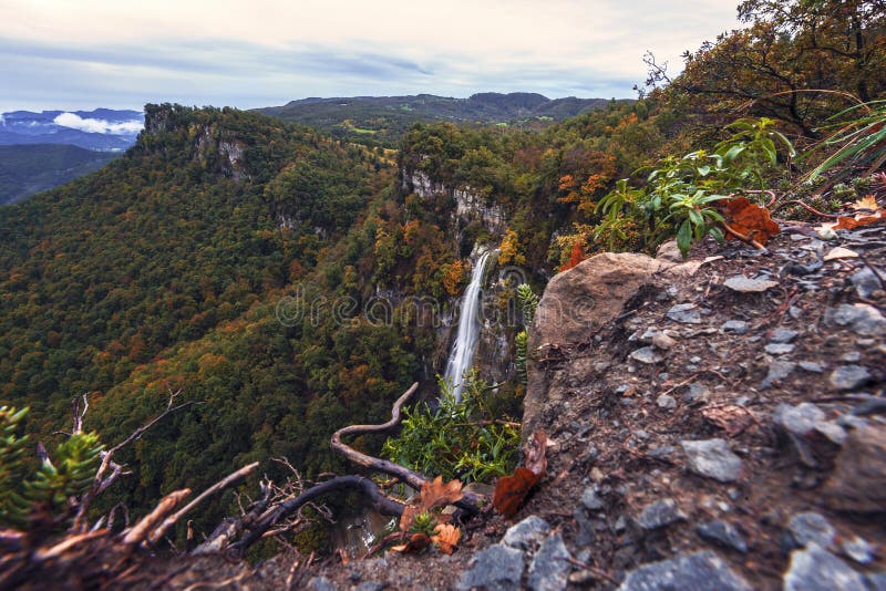 Waterfall Falling Down the Mountain Wall Stock Photo - Image of ...