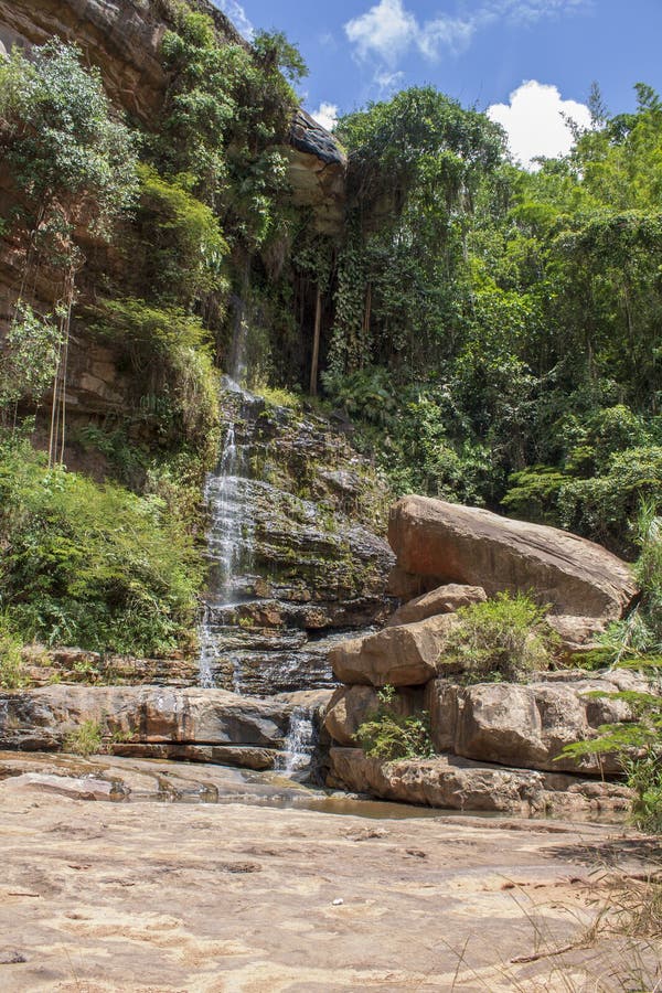 Waterfall Falling from a High Place Stock Photo - Image of horizontal ...