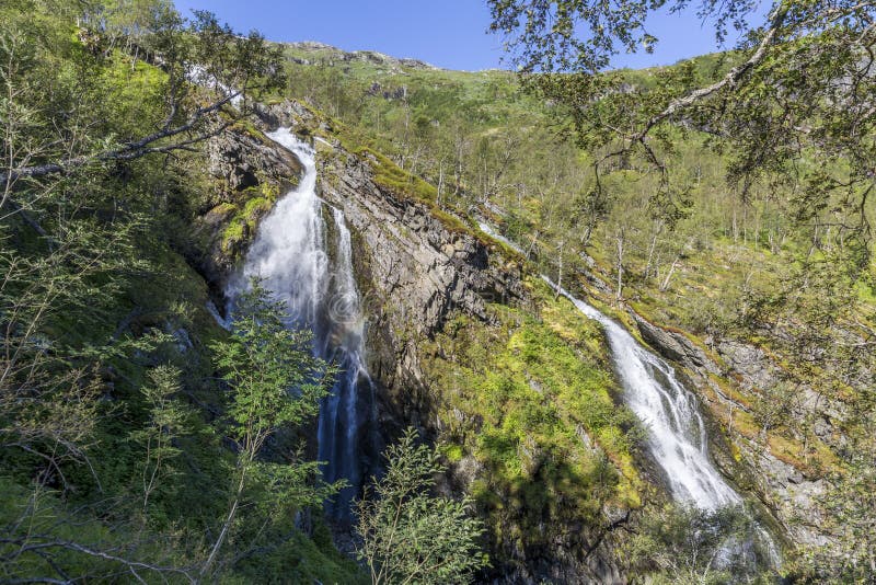 Waterfall in Flam Valley in Norway Stock Image - Image of forest ...
