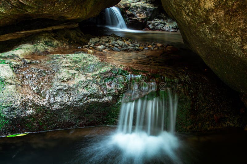Waterfall Flow through Cavern Stock Photo - Image of peaceful ...