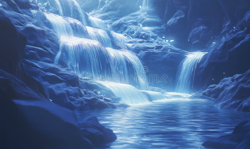 A Waterfall is Flowing Down a Rocky Cliff Stock Illustration ...