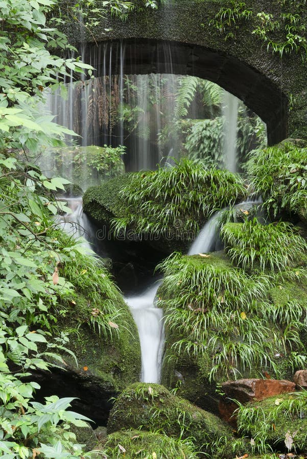 Waterfall Flowing Down from Stone Bridge after Rain Stock Photo - Image ...