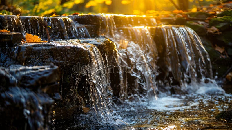 A Waterfall Flowing Down a Stream in the Woods Stock Image - Image of ...