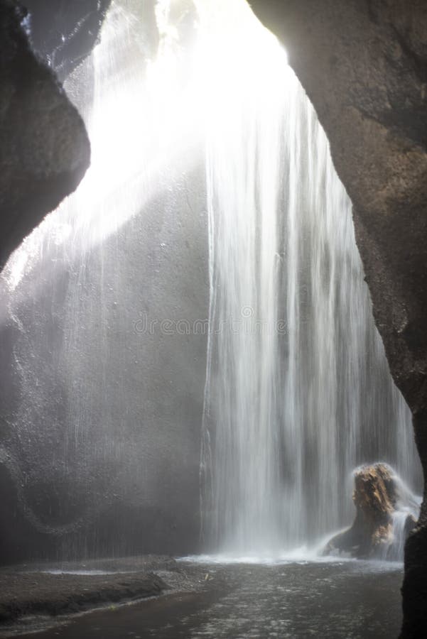 Waterfall Flowing on a Tree Stump in a Cave Stock Image - Image of ...