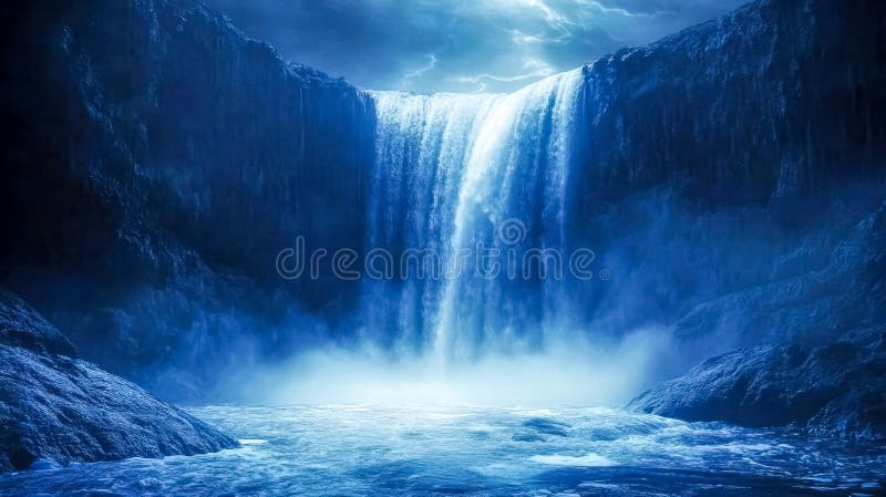 Waterfall Flowing Upwards Returning To Its Source at Night with ...