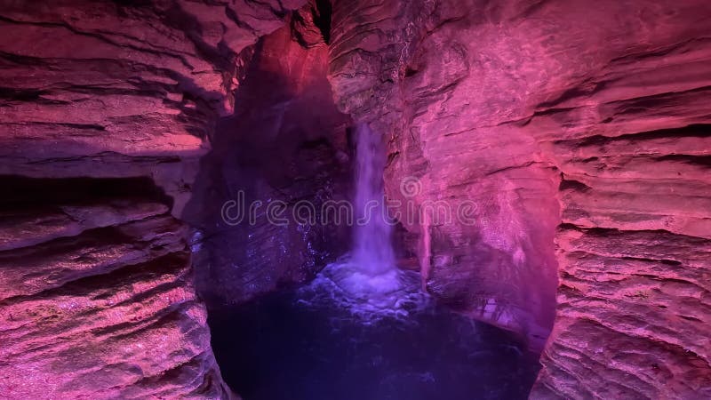 Waterfall among the Rocks Illuminated with Colors Stock Video - Video ...