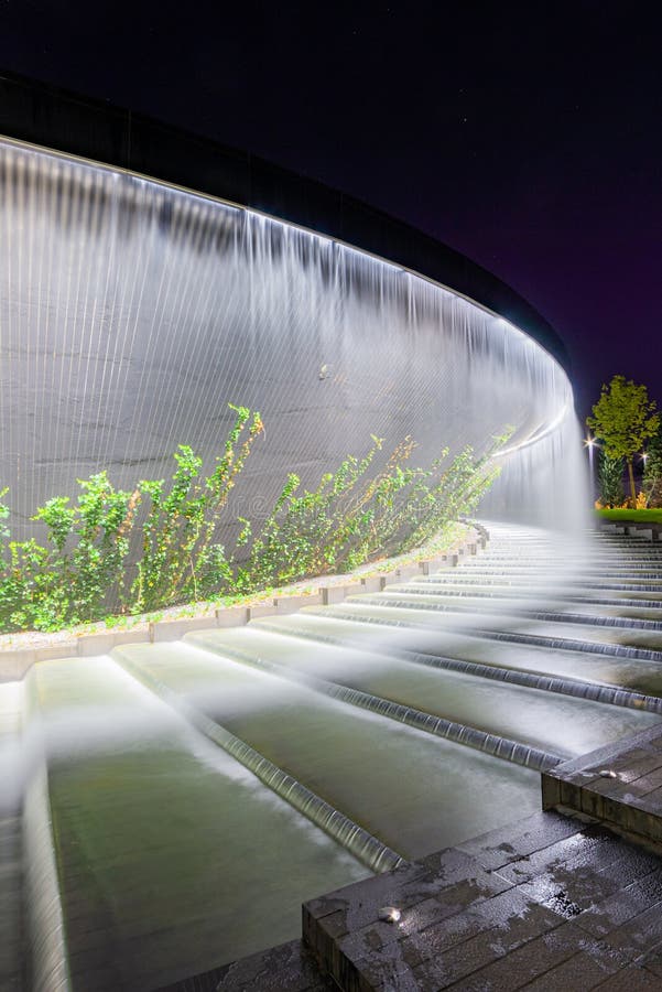 Waterfall Flows in Streams into Granite Bed of Artificial River ...