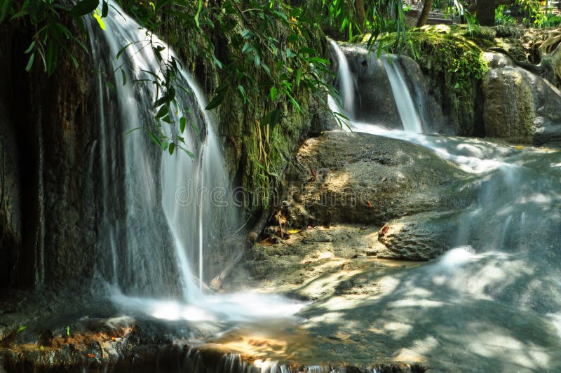 Waterfall in the forest stock photo. Image of freshness - 92593848
