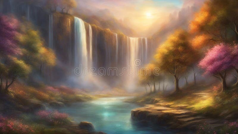 Waterfall in the Forest Fantasy Waterfall of Light, with a Landscape of ...