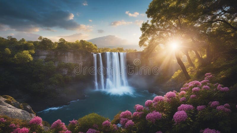 Waterfall in the Forest Fantasy Waterfall of Magic, with a Landscape of ...