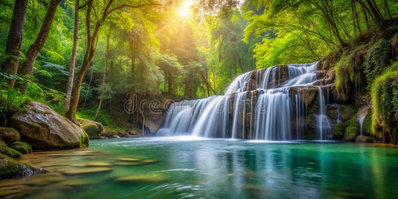 A Waterfall in the Forest Flows a Calm River AI-Generated Content Stock ...