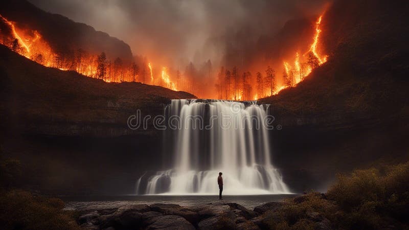 Waterfall in the Forest Horror Waterfall of Fire, with a Landscape of ...