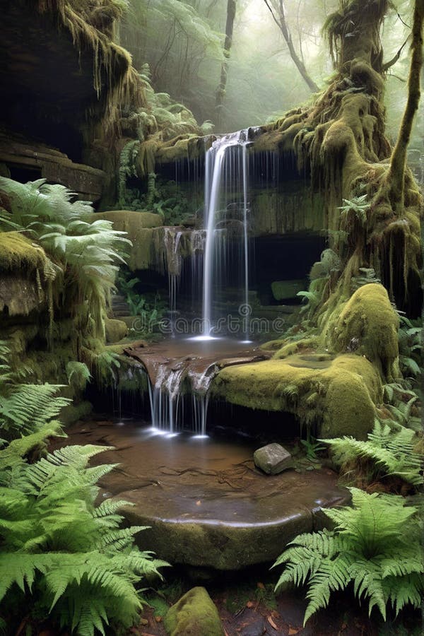 Waterfall in the Forest, Waterfall in the Jungle Stock Illustration ...