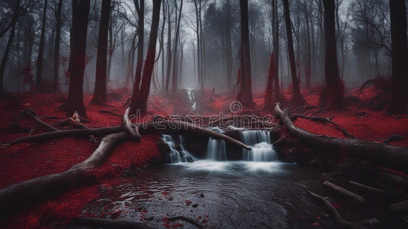 Waterfall in the Forest a Waterfall with a Landscape of Dead Trees ...