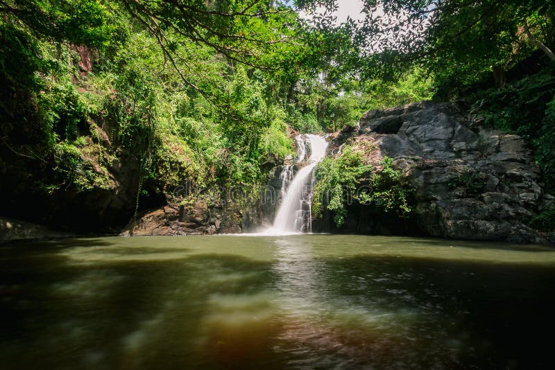 A Waterfall in the Forest, a Natural Stream of Water that Flows through ...