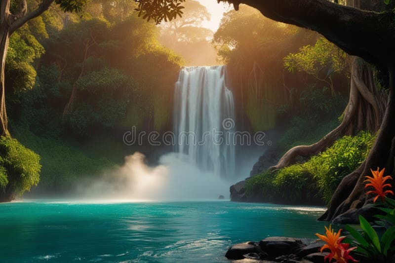 A Waterfall in a Forest Setting, Showcasing the Beauty of Natures Water ...