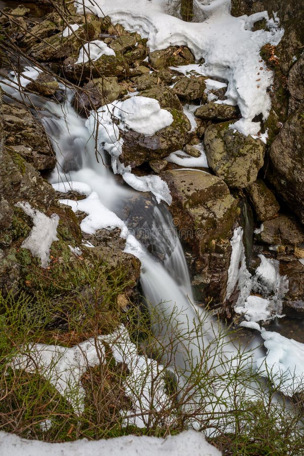 Waterfall in the Forest with Snow Stock Image - Image of outdoor ...
