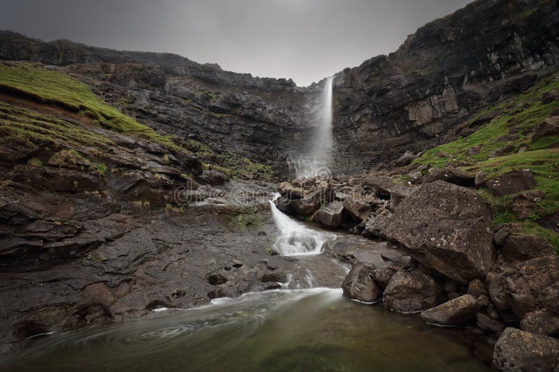 Waterfall Fossa in Faroe Islands, Long Exposure Stock Photo - Image of ...
