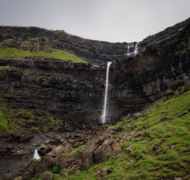 Waterfall Fossa in Faroe Islands, Long Exposure Stock Image - Image of ...