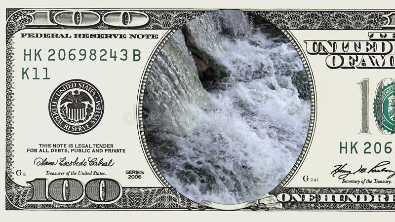 Waterfall in Frame of 100 Dollar Bill Stock Video - Video of gain ...
