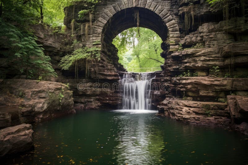 Waterfall Framed by a Natural Stone Archway Stock Photo - Image of rock ...