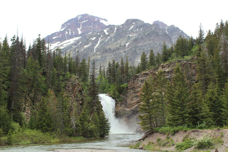 Waterfall in Front of Mountain Peak Stock Image - Image of spring ...