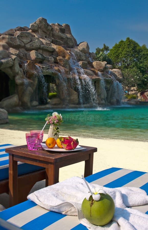 Waterfall with Fruit in Foreground Stock Photo - Image of shadow ...