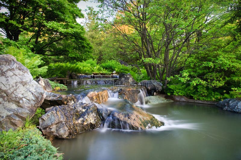 Waterfall in the garden stock image. Image of garden - 10517583