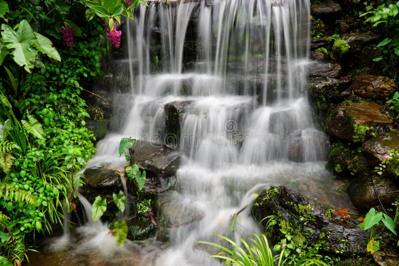 Waterfall in the garden stock image. Image of waterfall - 121838267
