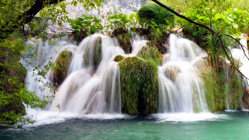 Waterfall and green forest stock image. Image of park - 189325171