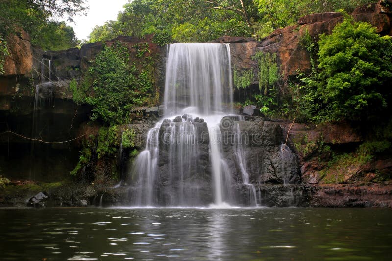 Waterfall in green forest stock image. Image of autumn - 249340355