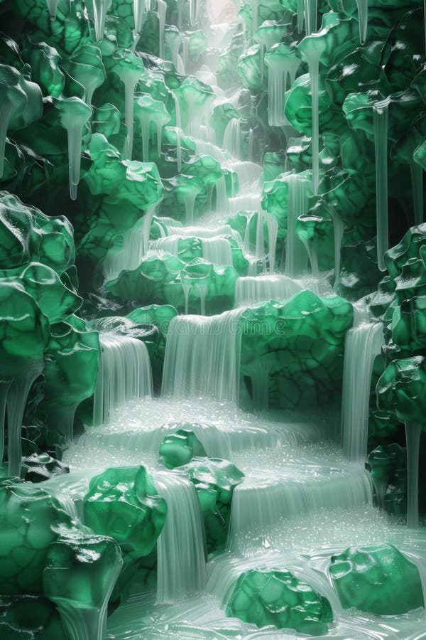 A Waterfall of Green Ice with Water Flowing Down it, AI Stock Image ...