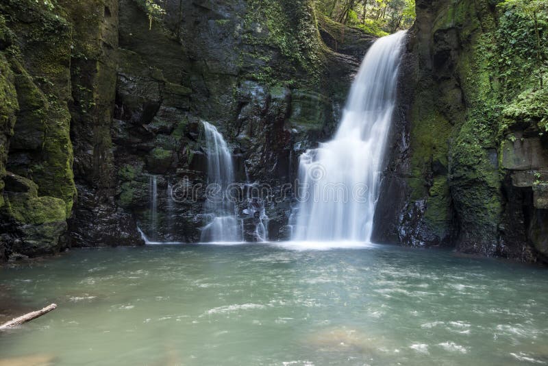 Waterfall in Green Mossy Rock Stock Image - Image of nature, river ...