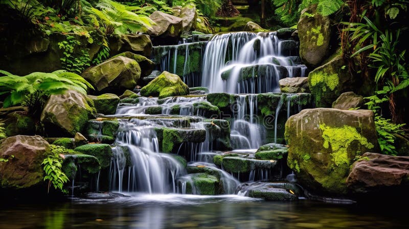 Waterfall Hidden in the Tropical Jungle Stock Illustration ...
