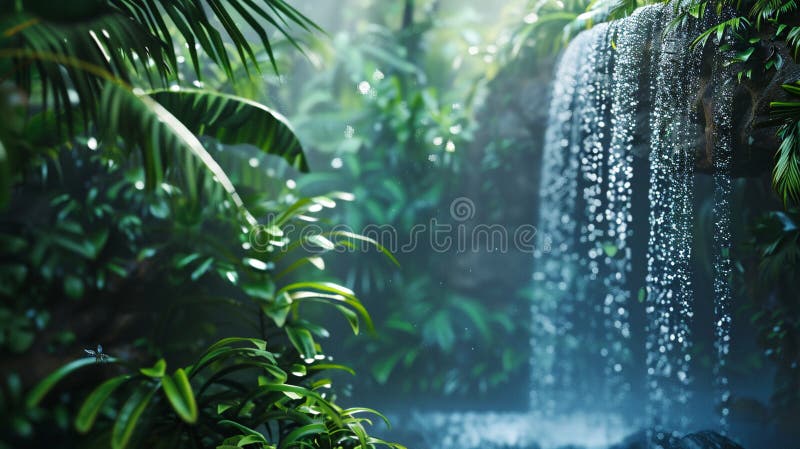 Waterfall Hidden in Tropical Jungle, Mist Rising, Close-up, High ...