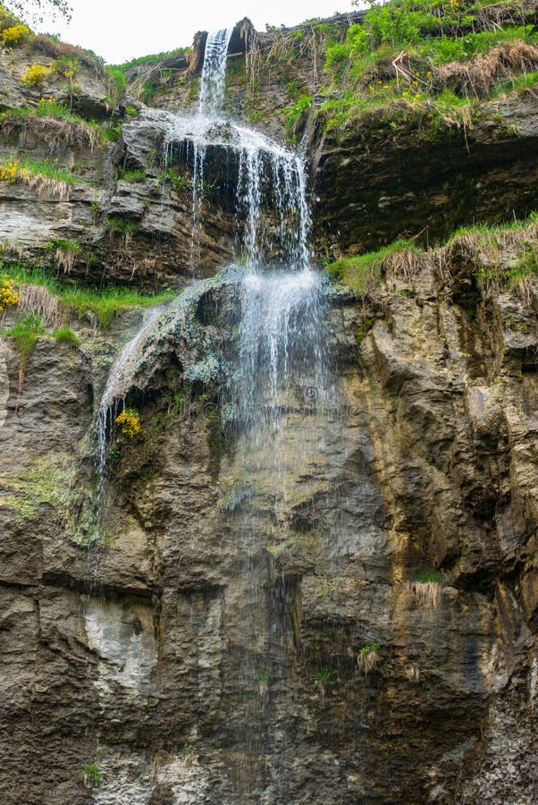 Waterfall with High Stone Cliff Stock Image - Image of outdoor, drops ...