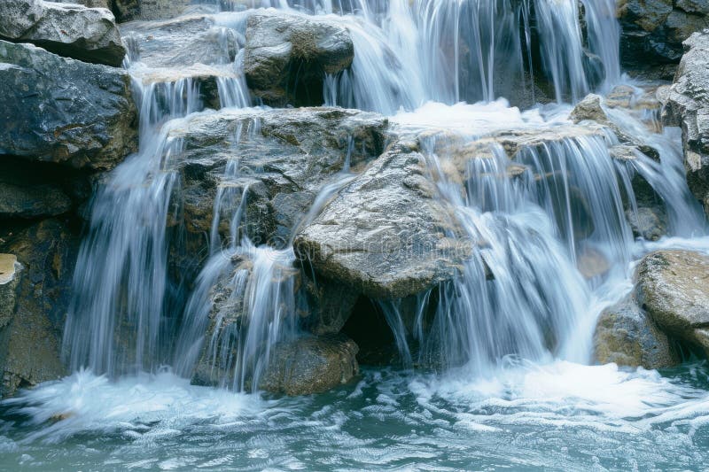 A Waterfall with a High Volume of Water Streaming Down Forcefully Stock ...