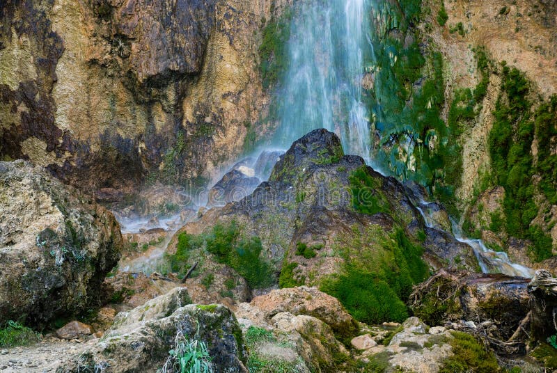 Waterfall on Highly Textured Rock and Moss Stock Photo - Image of rock ...