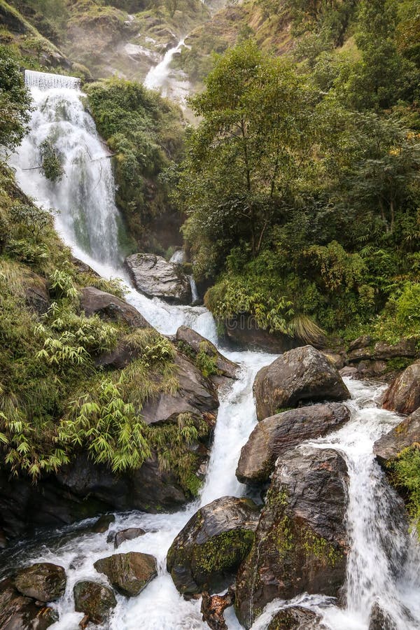 Waterfall in Himalayas stock image. Image of blurred - 78307471