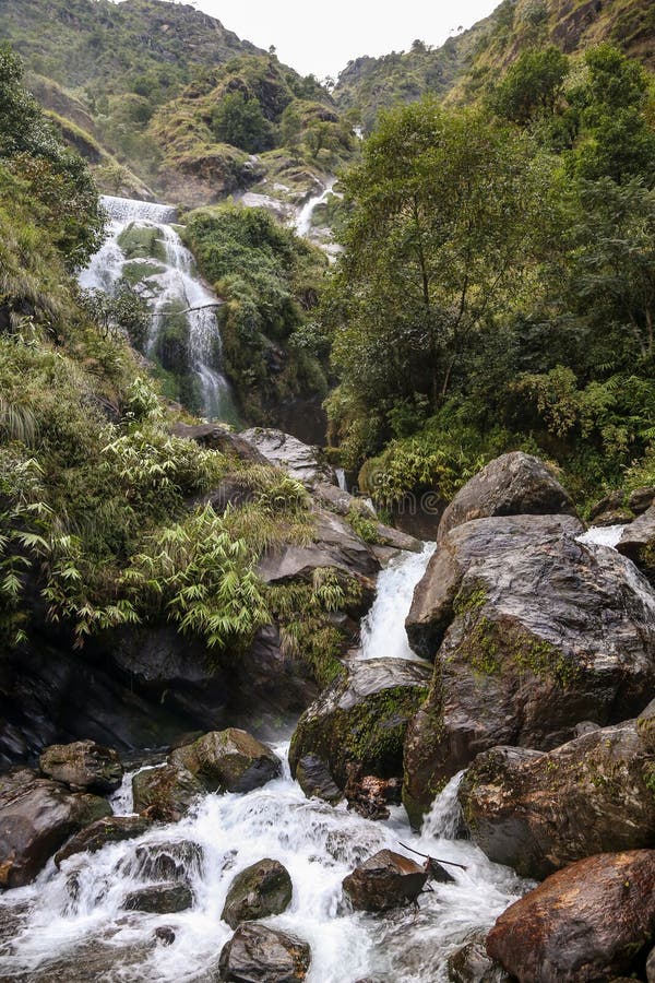 Waterfall in Himalayas stock image. Image of adventure - 54340901