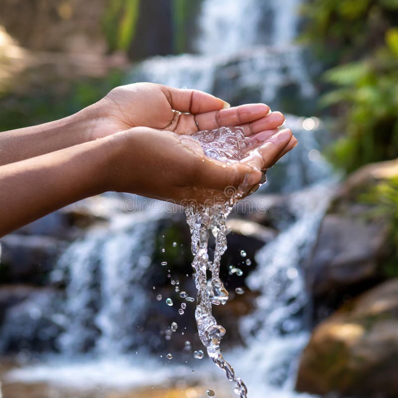 Waterfall Holding Clear Water in Her Hands Stock Illustration ...