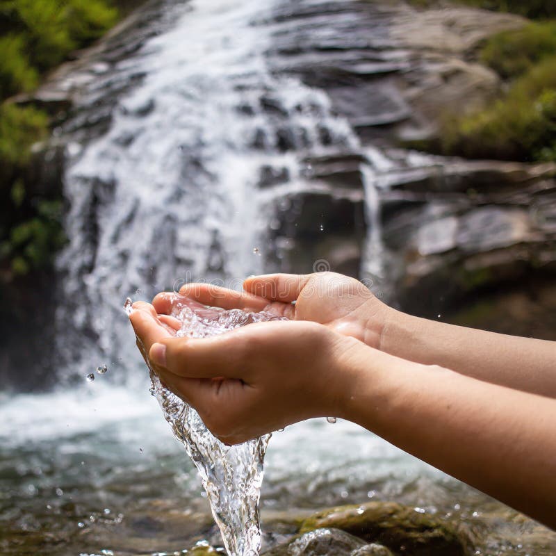 Waterfall Holding Clear Water in Her Hands Stock Illustration ...