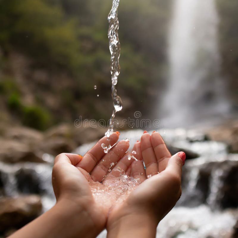 Waterfall Holding Clear Water in Her Hands Stock Illustration ...