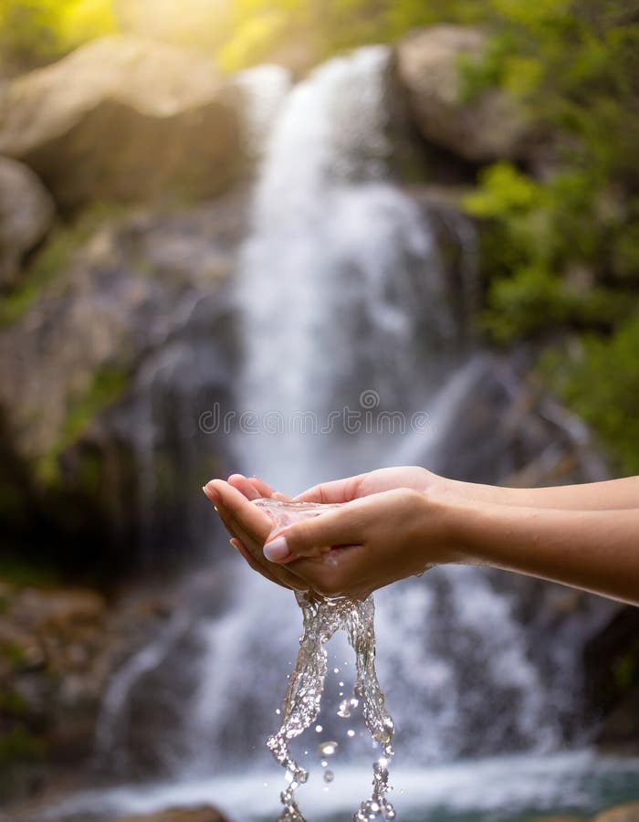Waterfall Holding Clear Water in Her Hands Stock Illustration ...