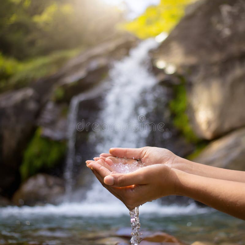 Waterfall Holding Clear Water in Her Hands Stock Illustration ...